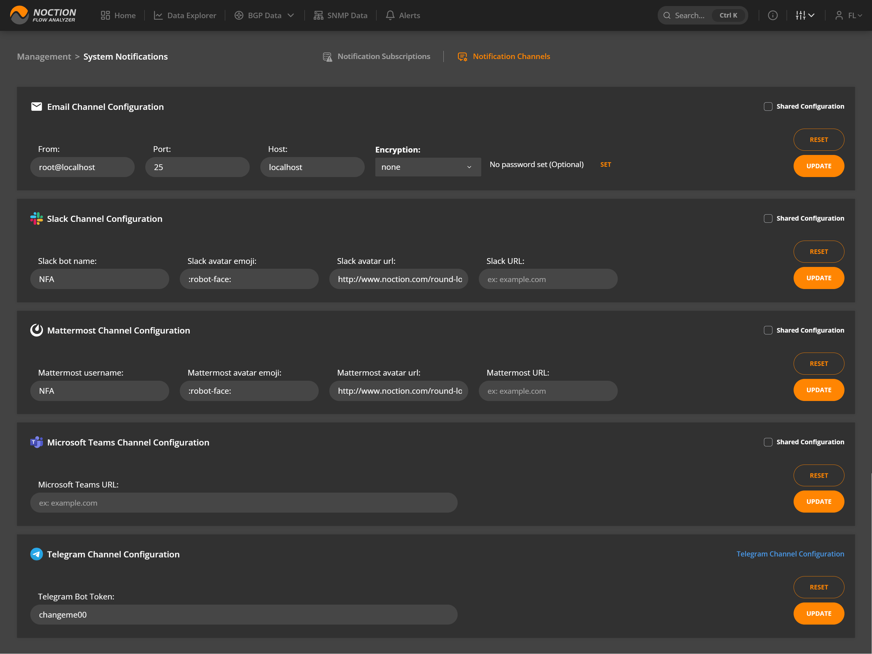 Noction Flow Analyzer System Notifications